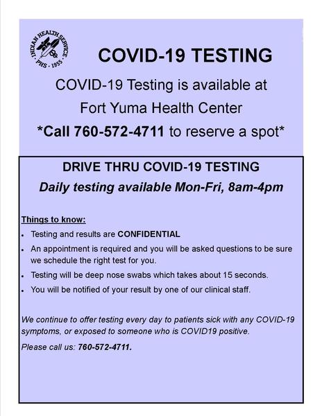 COVID-19 Testing Available At Fort Yuma Health Center - Fort Yuma ... COVID-19 Testing Available At Fort Yuma Health Center - Fort Yuma ...