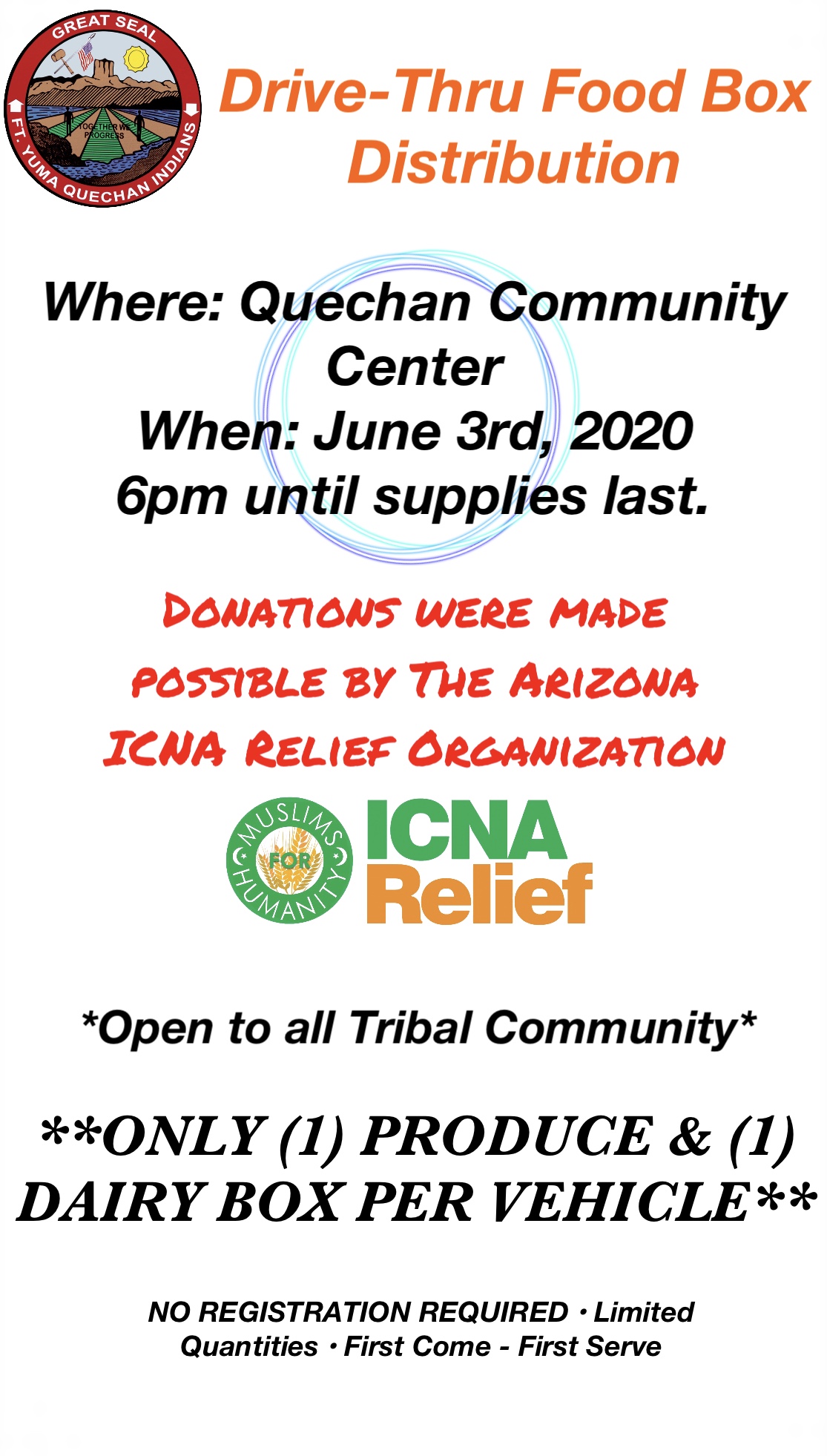 Drive-Thru Food Box Distribution - Fort Yuma Quechan Indian Tribe